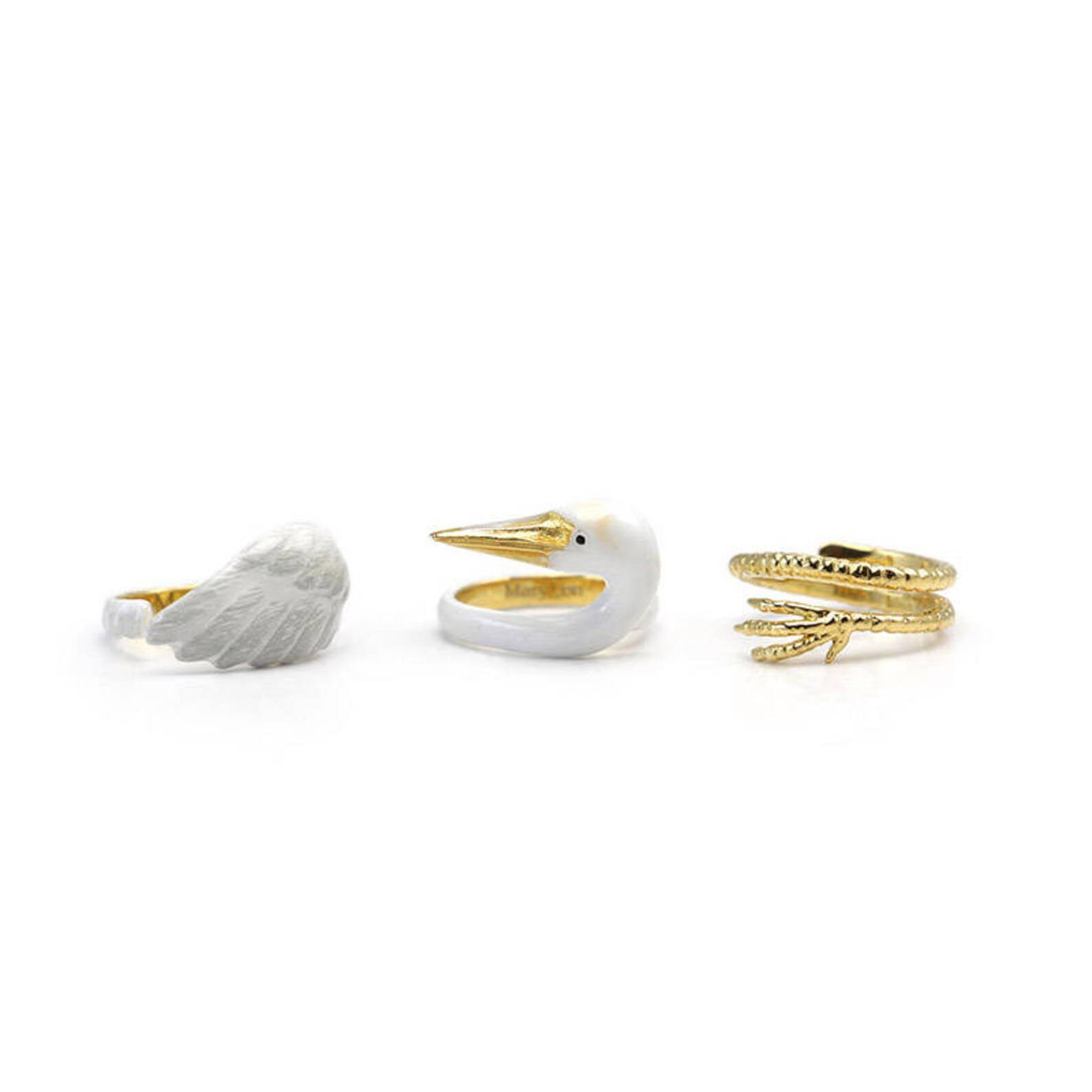CRANE Ring Set Animal Jewelry three Pieces Ring Collection - Etsy