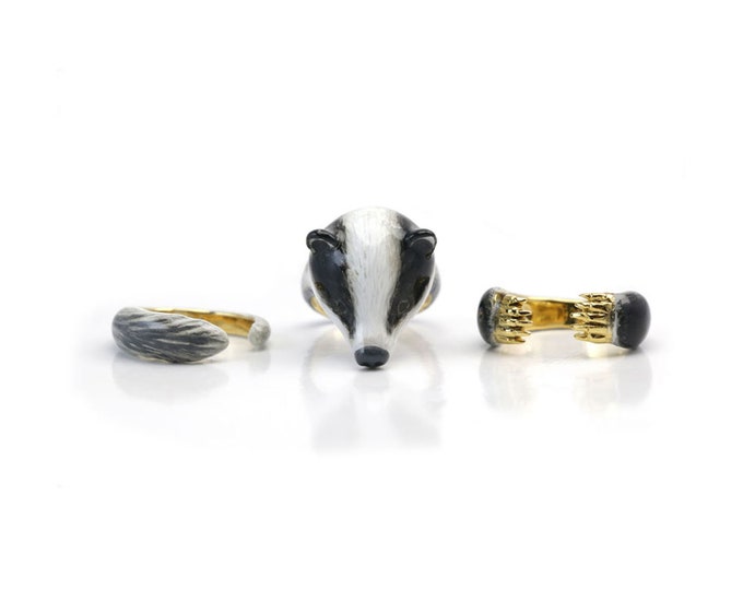 3-piece Badger Rings, Badger Ring Set, Badger Ring,animal Ring,three ...