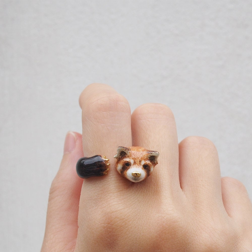Red panda ring hugging red panda animal jewellery marylou | Etsy