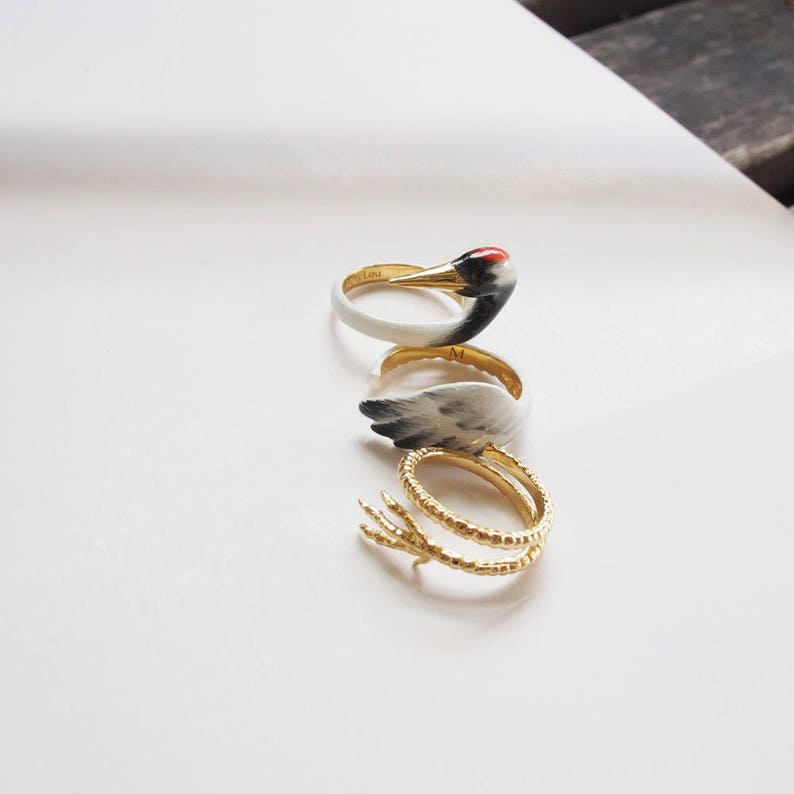 3-piece Red Crowned Crane Rings Animal Jewelry three Pieces - Etsy
