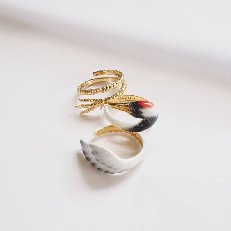 3-piece Red Crowned Crane Rings Animal Jewelry three Pieces - Etsy