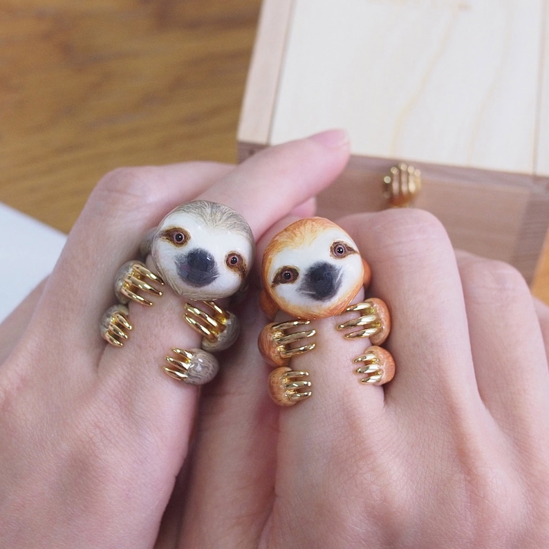 3-piece Brown Sloth Rings animal Jewelry three Pieces Ring | Etsy