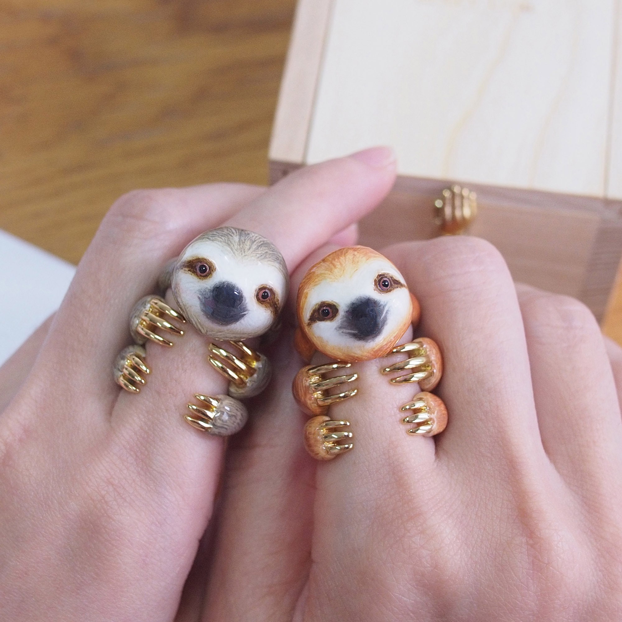3-piece Brown Sloth Rings animal Jewelry three Pieces Ring | Etsy