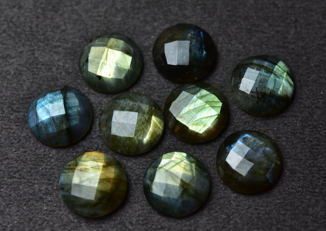 15 MM - 18 MM Labradorite Round Shape, Faceted Flat Back Gemstone ...