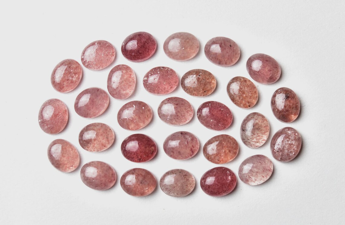 8x10 MM, Red Strawberry Quartz Oval Cabochon, Pack of 3 Pieces, Jewelry ...
