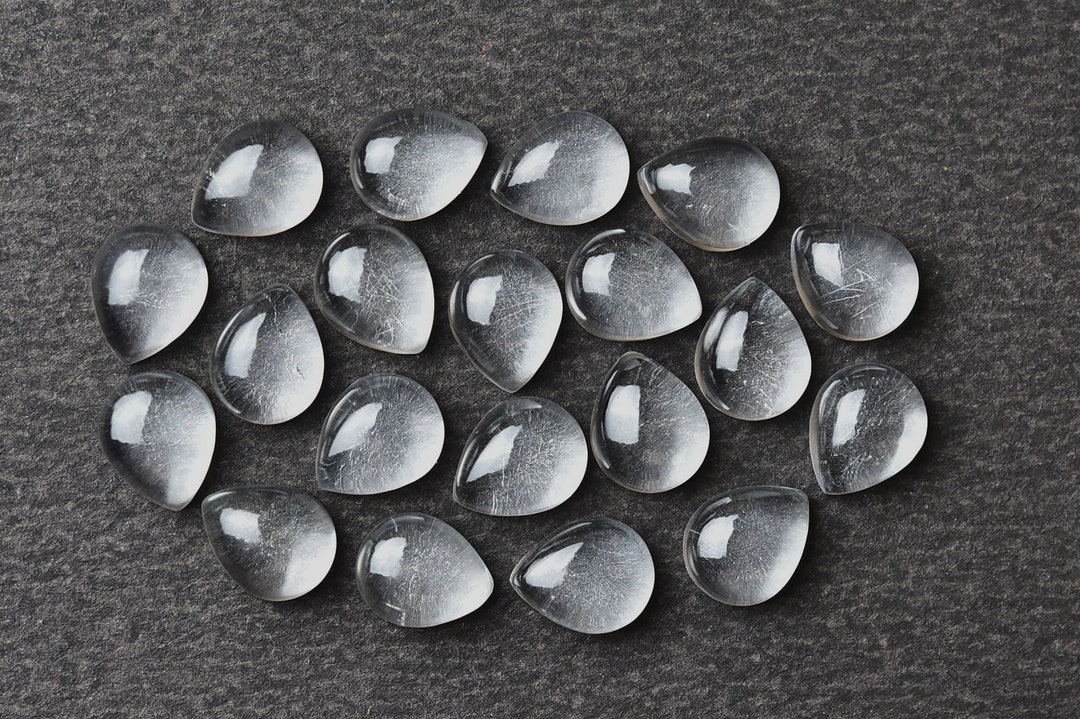 8x10 MM Crystal Quartz Pear Drop Shape Cabochon, Smooth Flat Back ...