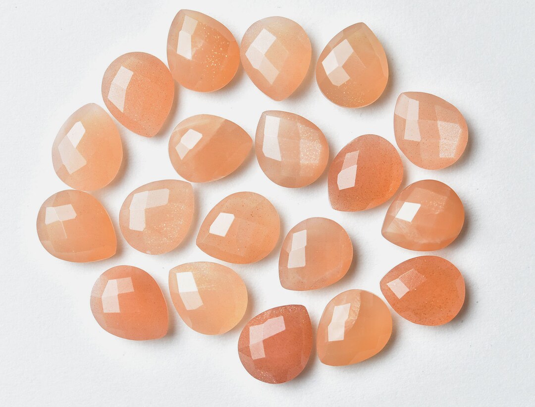 10x12 MM Peach Moonstone Rosecut Faceted Pear Drop Shape 2 Pieces Pack ...