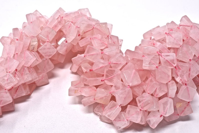 Rose Quartz Square Gemstone Beads, Smooth Pink Stones, Natural ...