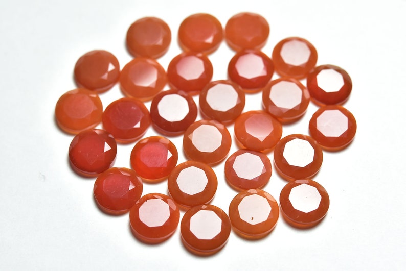 10 MM Carnelian Agate Round, Disc Shape Flat Faceted Gemstone, Pack of ...