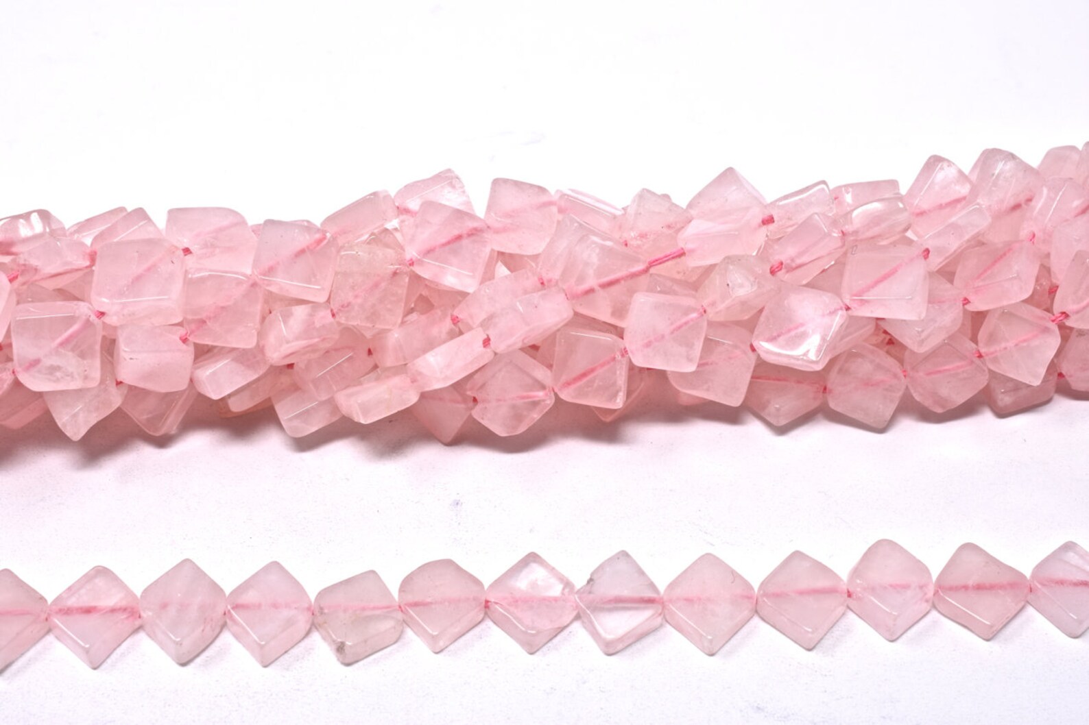 Rose Quartz Square Gemstone Beads, Smooth Pink Stones, Natural ...