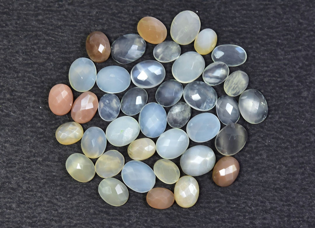 Moonstone Oval Shape Checker Cut, Rosecut Faceted Cabochons, Pack of 5 ...