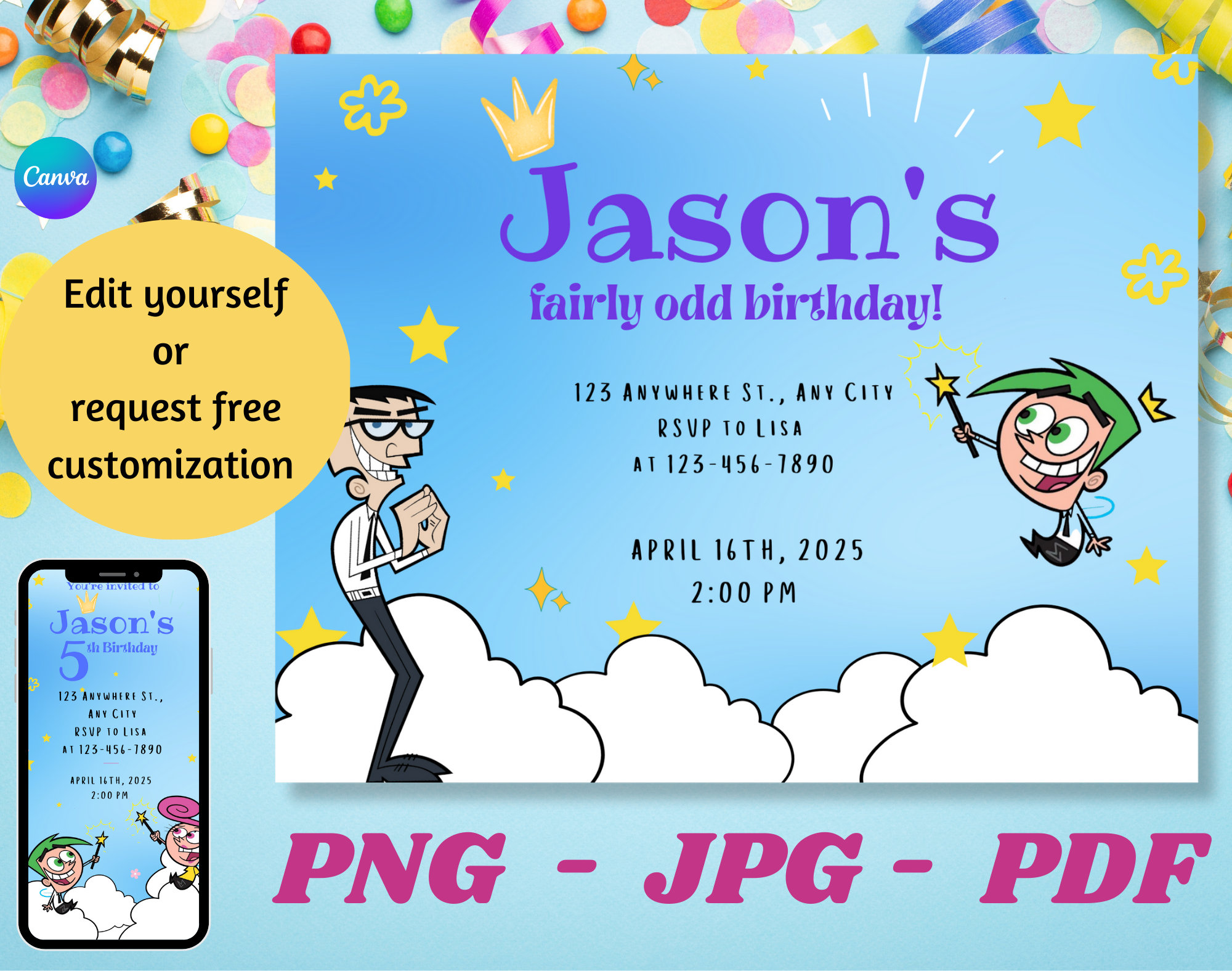 Blue Crocker Fairly Odd Parents Birthday Invitation | Instant | Custom ...
