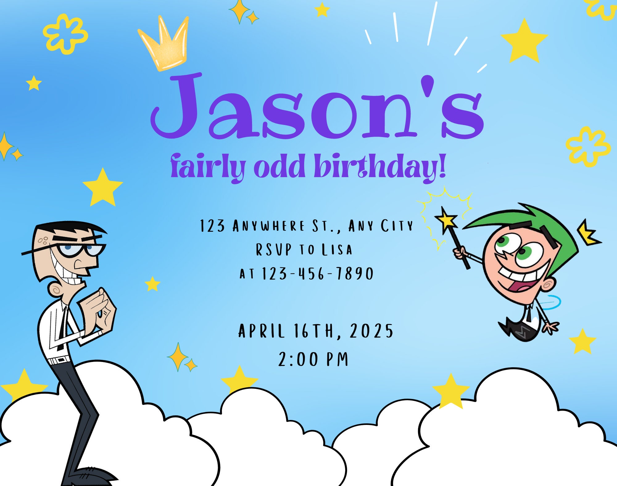 Blue Crocker Fairly Odd Parents Birthday Invitation | Instant | Custom ...