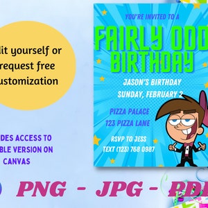 Timmy Turner Fairly Odd Parents Birthday Blue Invitation | Instant ...