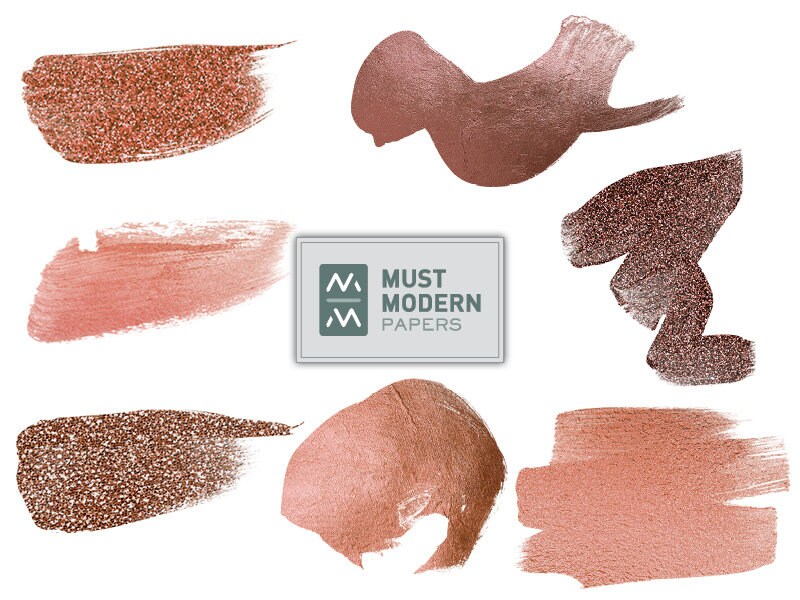 Buy1 Get 1 FREE, Rose Gold Brush Stroke Clipart, Glitter Clipart, Rose ...