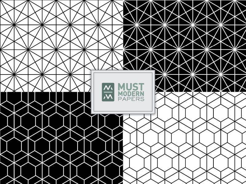 Black and White Digital Paper Pack Geometric Pattern Fine | Etsy