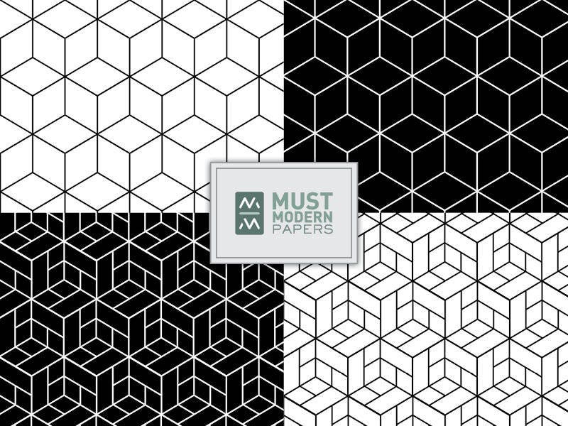 Black and White Digital Paper Pack Geometric Pattern Fine | Etsy