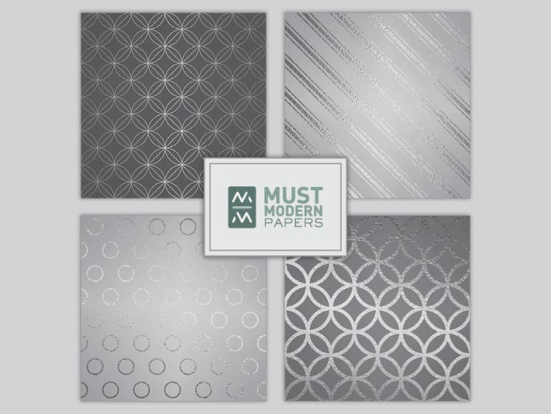 Silver Grey Foil Digital Paper, Metallic Silver Digital Paper, Silver ...