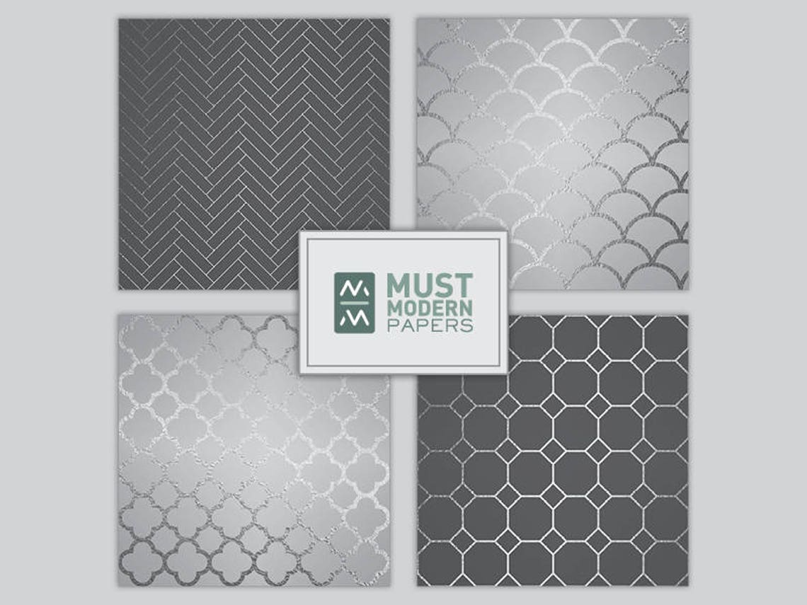 Silver Grey Foil Digital Paper, Metallic Silver Digital Paper, Silver ...