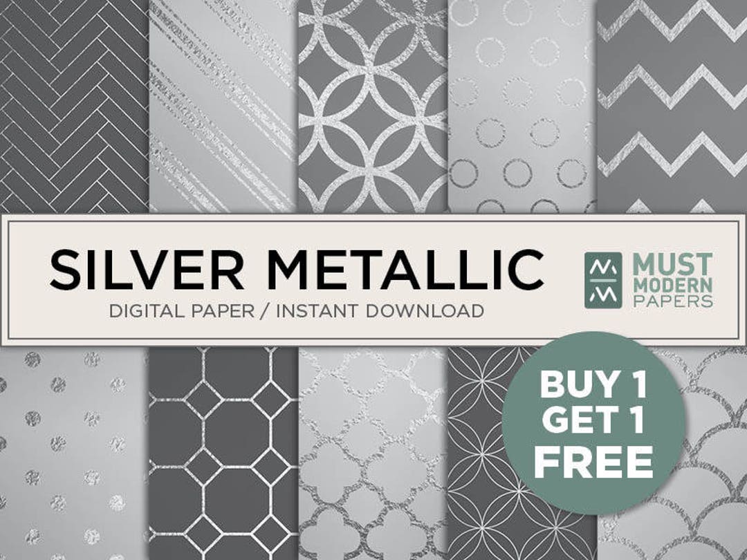 Silver Grey Foil Digital Paper, Metallic Silver Digital Paper, Silver ...