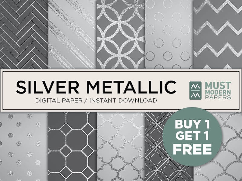 Silver Grey Foil Digital Paper, Metallic Silver Digital Paper, Silver ...