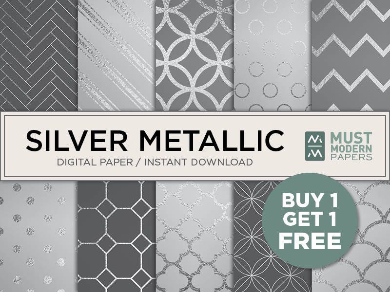 Silver Grey Foil Digital Paper, Metallic Silver Digital Paper, Silver ...