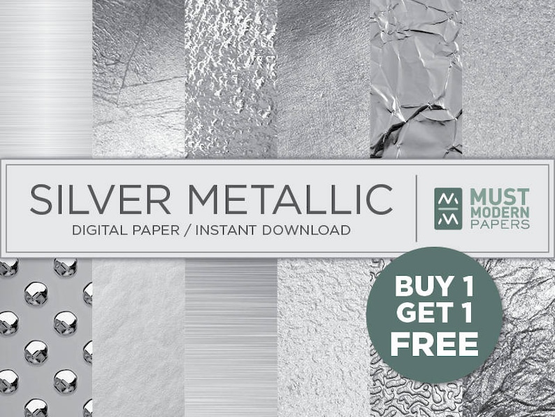Silver Grey Foil Digital Paper, Metallic Silver Digital Paper, Silver ...