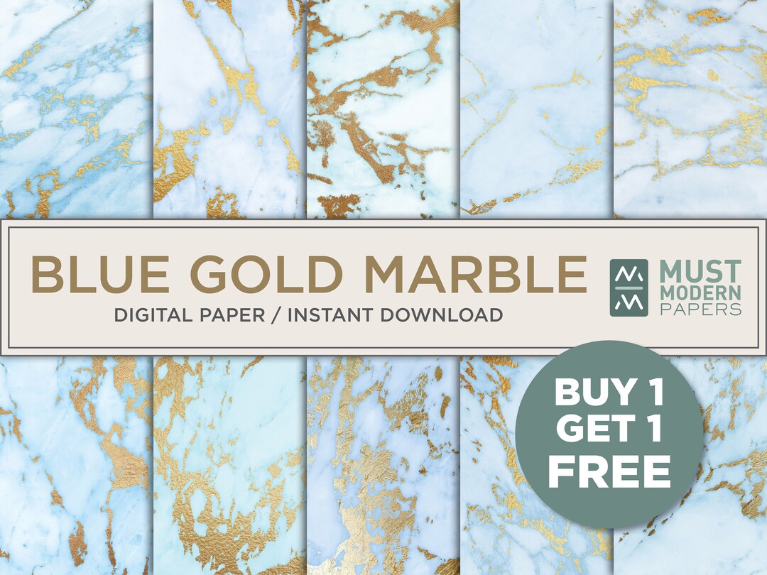 Blue Gold Marble Digital Paper, Gold Marble Paper, Marble Paper, Marble ...