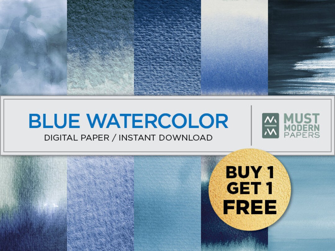Blue Watercolor Digital Paper, Brush Stroke Paper, Watercolor ...