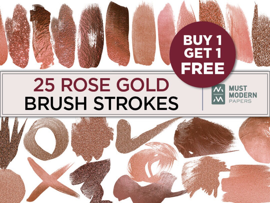 Buy1 Get 1 FREE, Rose Gold Brush Stroke Clipart, Glitter Clipart, Rose ...