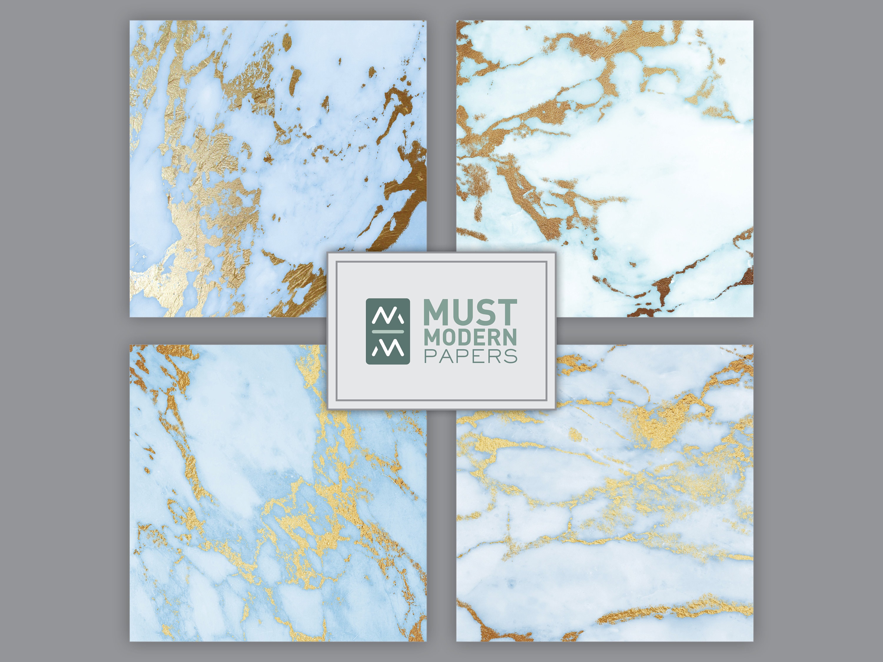 Blue Gold Marble Digital Paper, Gold Marble Paper, Marble Paper, Marble ...