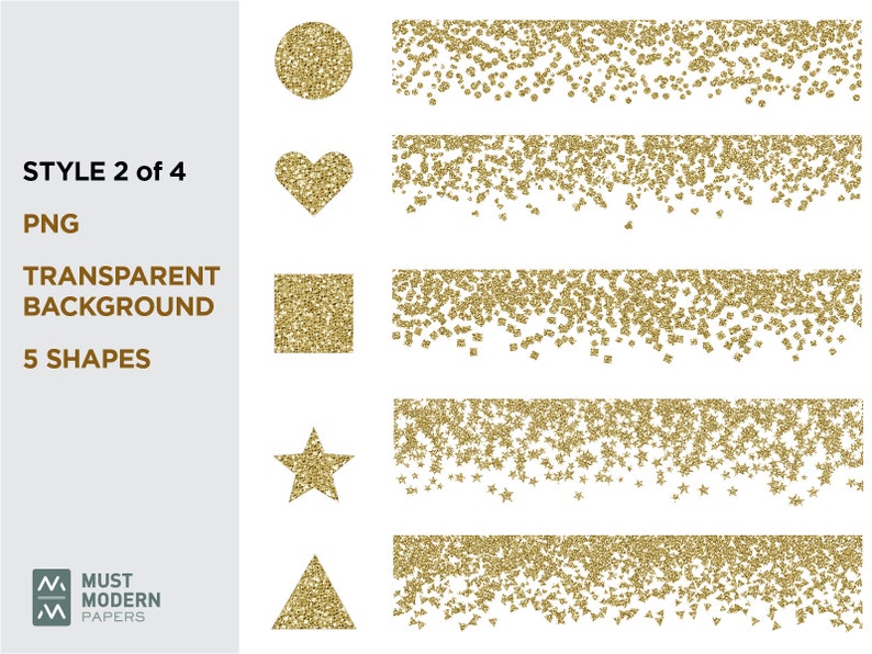 BUY 1 GET 1 FREE, 20 Gold Confetti Borders - Glitter Confetti Clipart ...