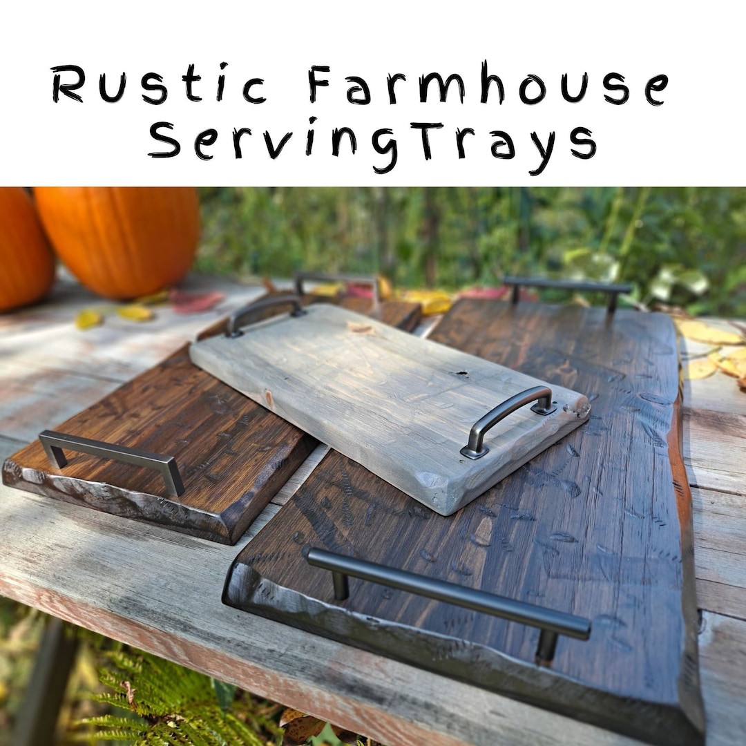 Rustic Farmhouse Serving Tray, Rustic Wood Ottoman Tray, Country ...