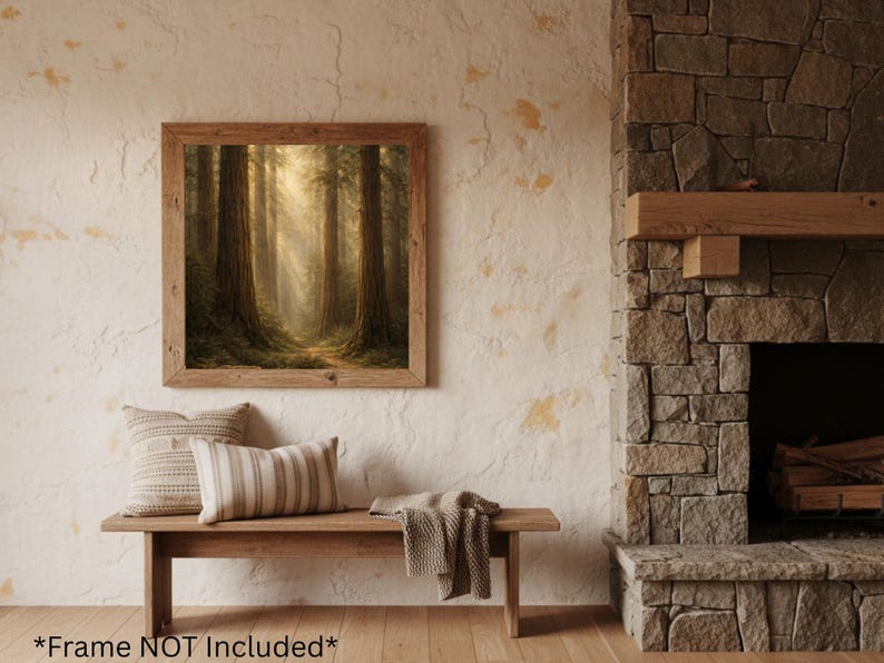 Rustic Wall Art Print for Living Room Ethereal Light in Redwood Forest ...