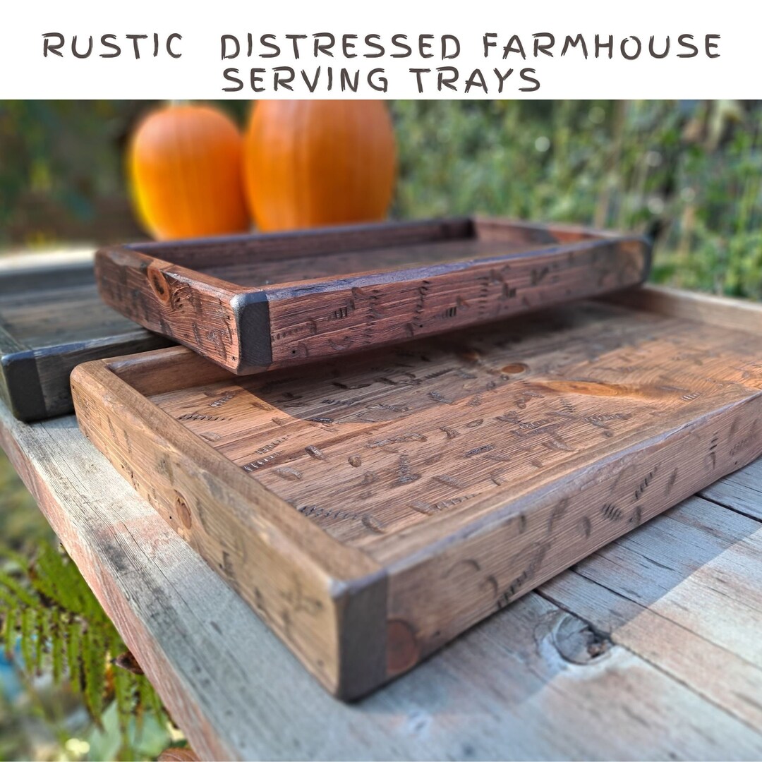 Rustic Distressed Farmhouse Style Serving Tray, Rustic Wood Ottoman ...