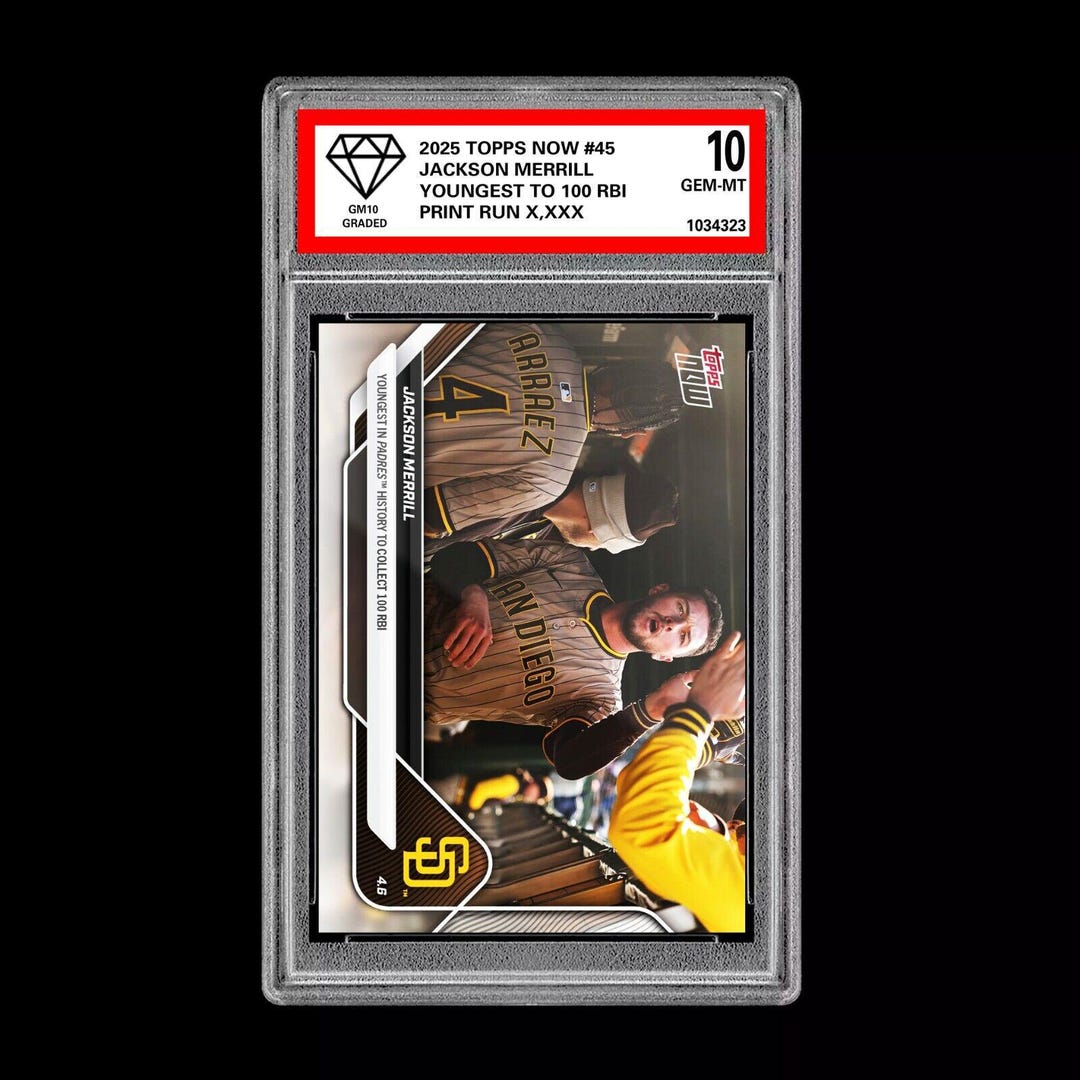 Graded 10 Jackson Merrill 2025 Mlb Topps Now Card 45 - Rbi Record - Etsy