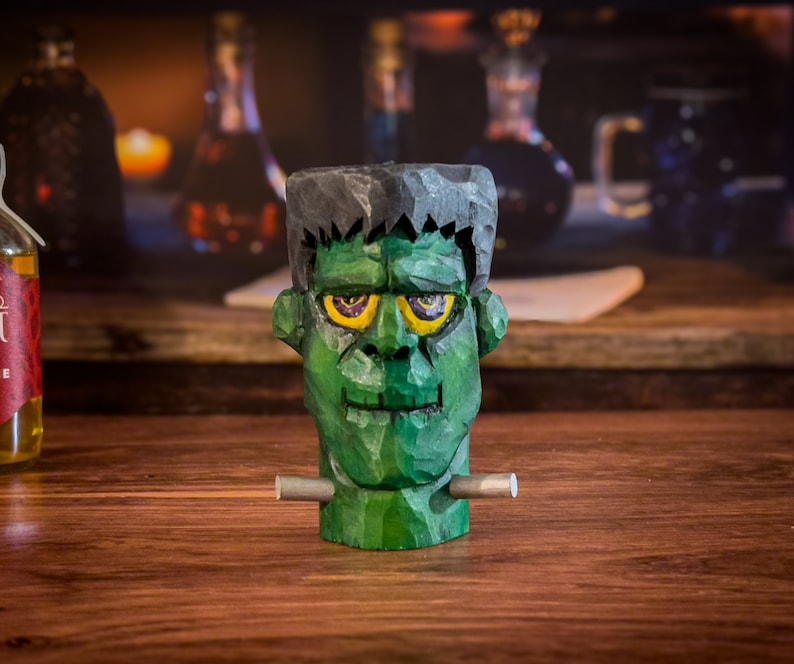 Hand Carved Frankenstein's Monster Halloween Decor - Etsy