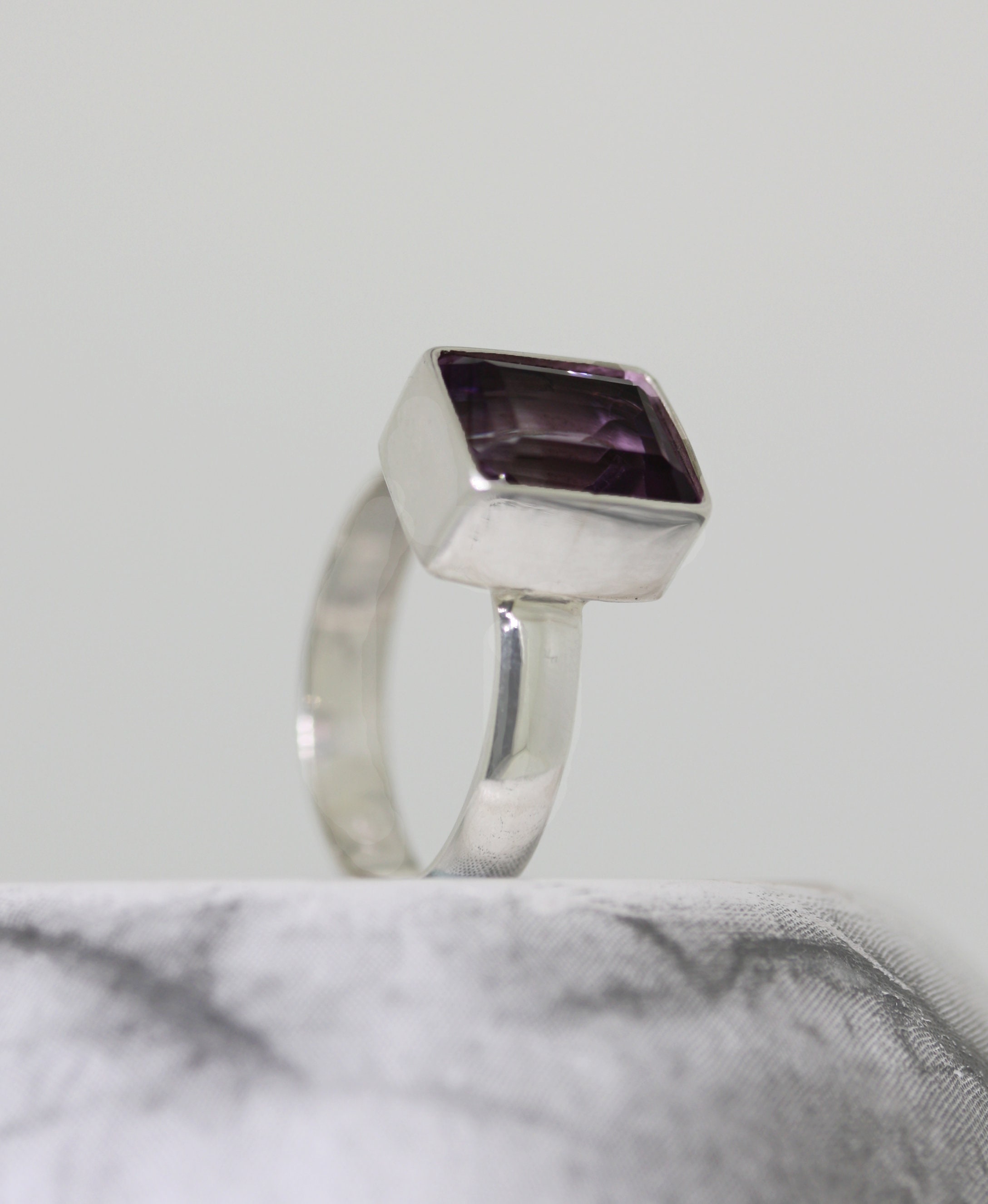 Rectangle Amethyst Faceted Ring / Sterling Silver / Light Purple ...