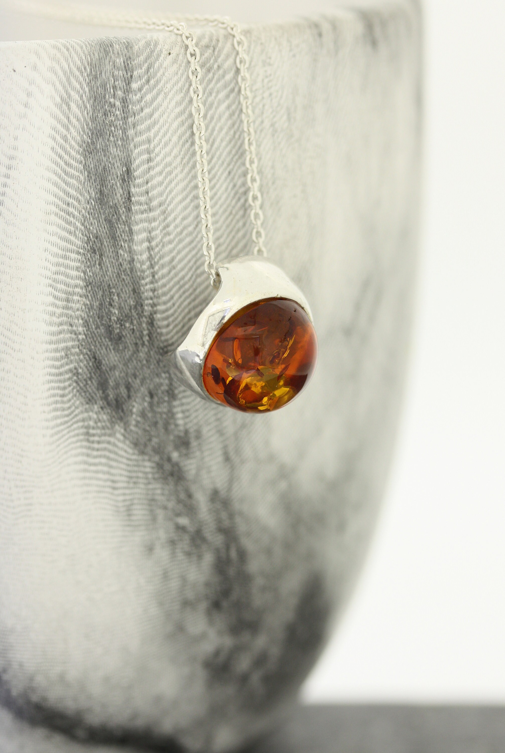 Amber Pendant / Round Amber Necklace / Small circle Shape / | Etsy