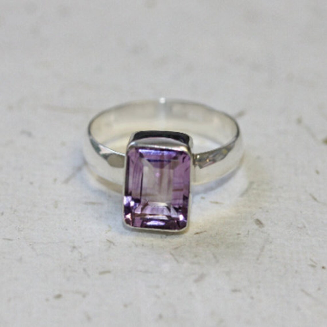 Rectangle Amethyst Faceted Ring / Sterling Silver / Light | Etsy