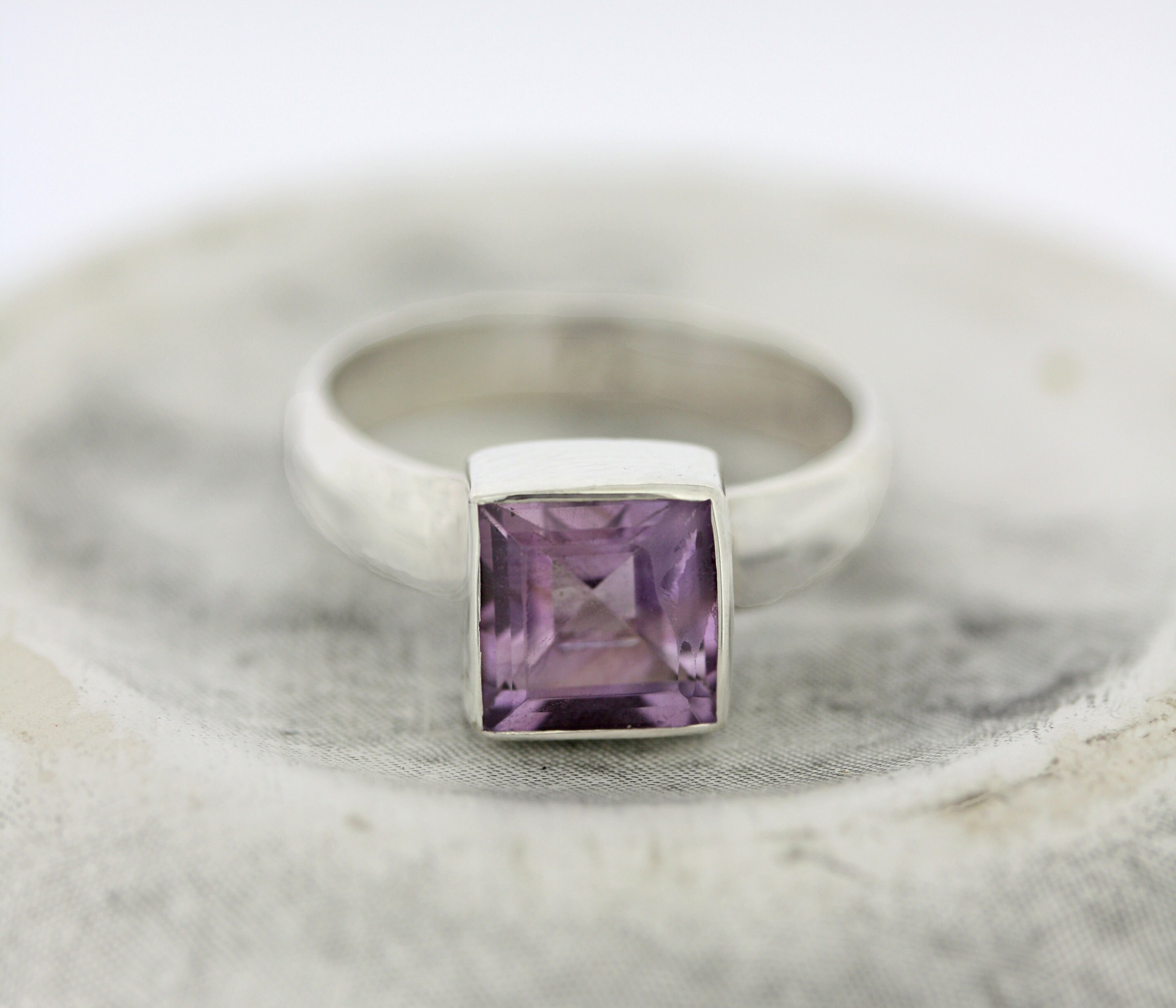Square Amethyst Ring / Sterling Silver / February Birthstone / | Etsy UK