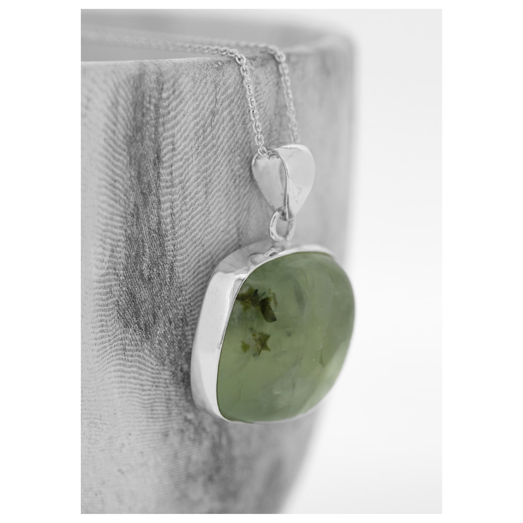 Square Prehnite Pendant / Light Green Prehnite Necklace / Pale Green ...