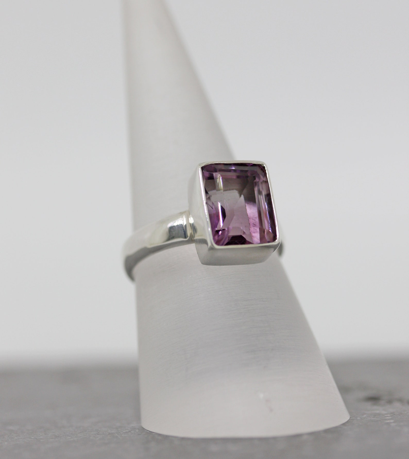 Rectangle Amethyst Faceted Ring / Sterling Silver / Light Purple ...
