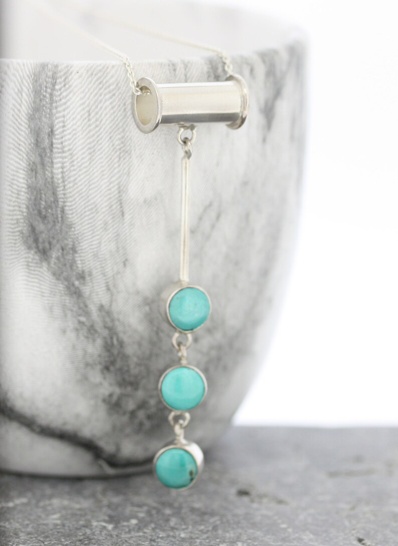 Turquoise Necklace / 3 stone Turquoise Pendant with Slider / | Etsy