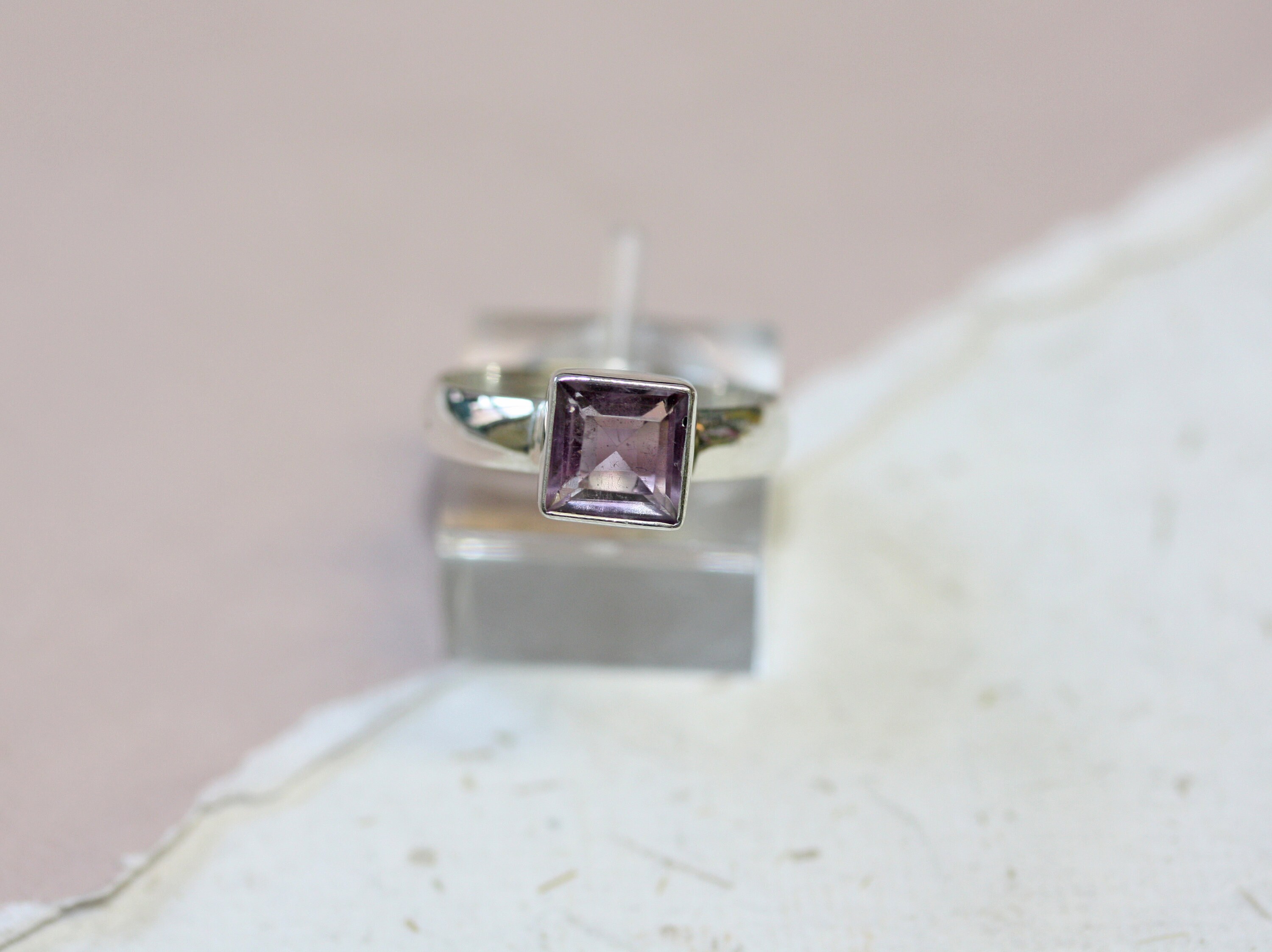 Square Amethyst Ring / Sterling Silver / February Birthstone / - Etsy UK
