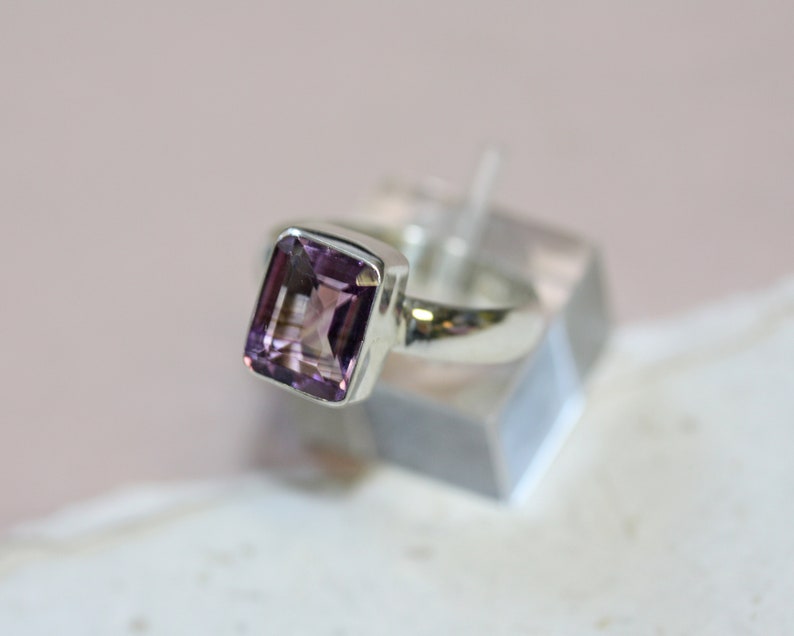Rectangle Amethyst Faceted Ring / Sterling Silver / Light Purple ...