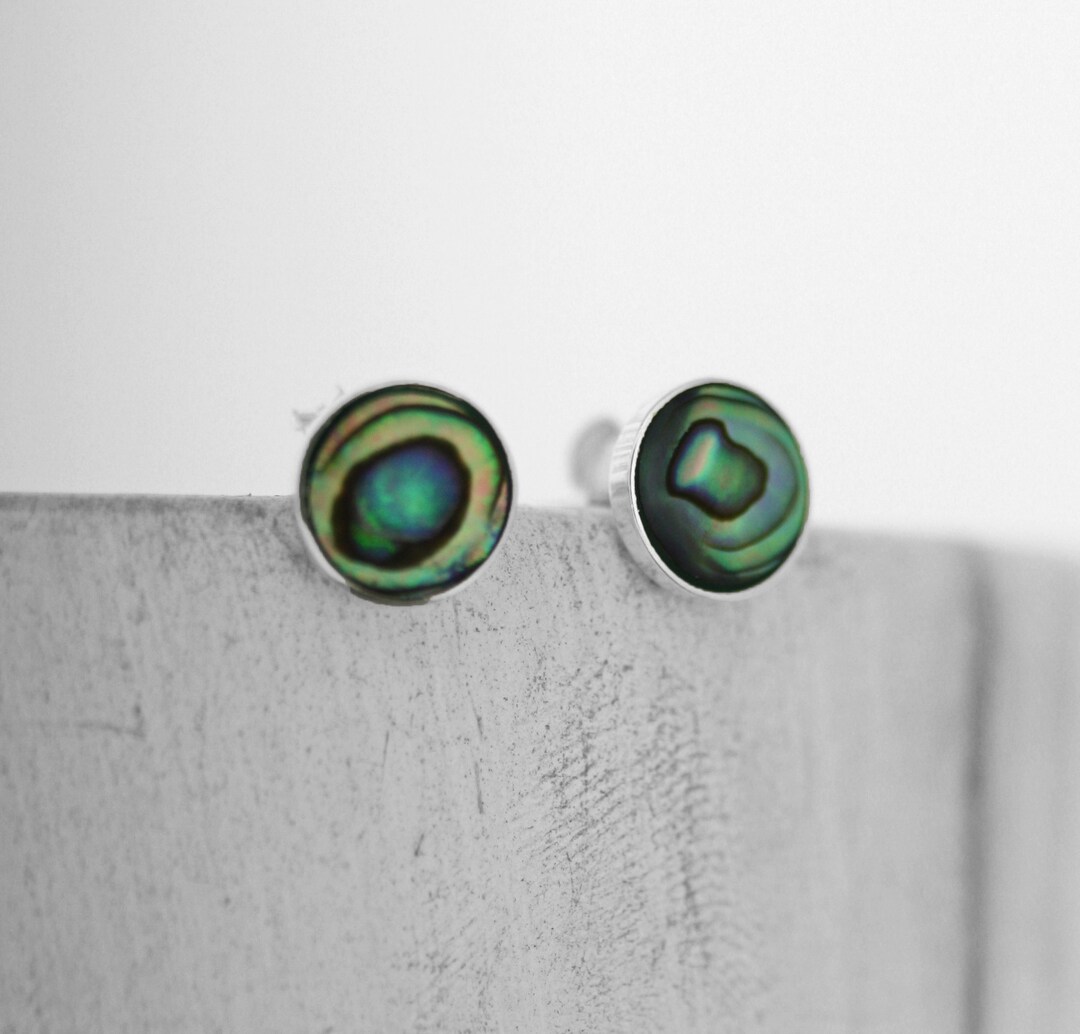 Circle Shaped Abalone Stud Earring / Round Paua Shell Stud Earring ...