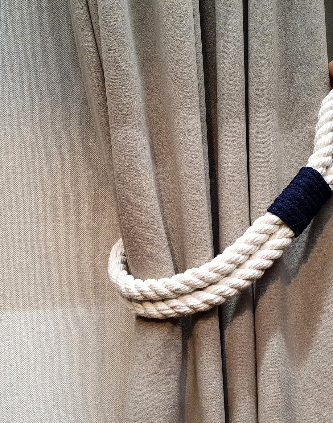 Navy Curtain Tieback White Cotton Tie Curtains Navy Room Decor Curtains ...