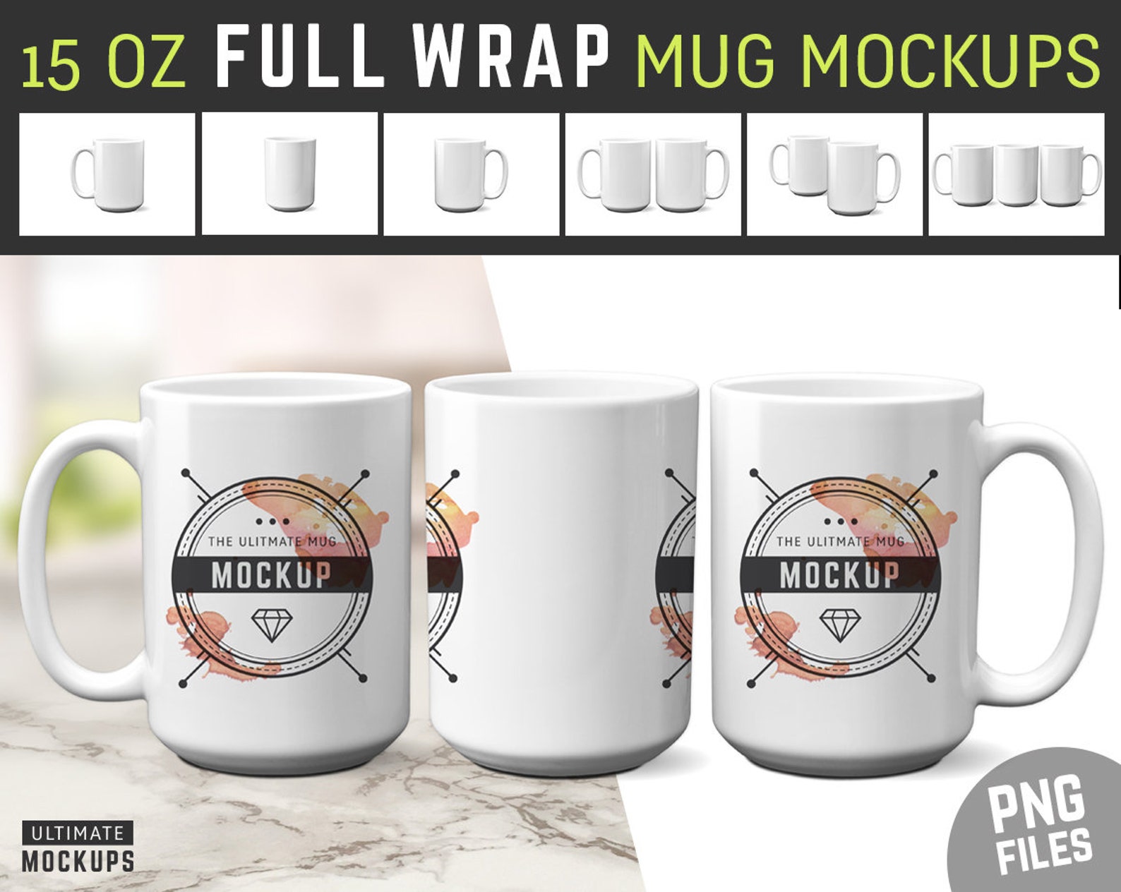 15 Oz Full Wrap Mug Mockup Ceramic Mug Blank | Coffee Cup Mockup ...