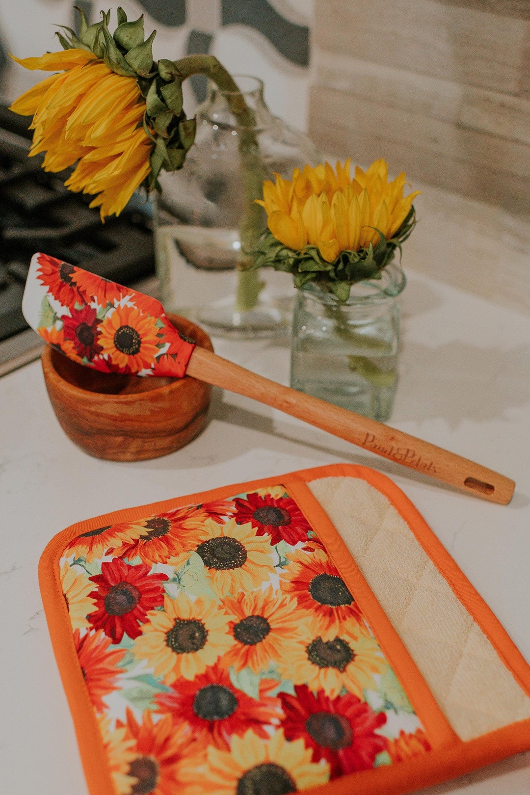 Sunflower Spatula – 13” Silicone Spatula With Wooden Handle - Etsy